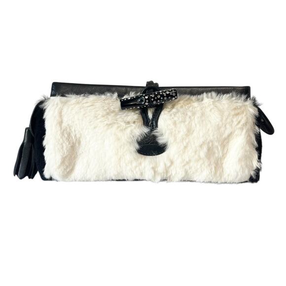 Longchamp | Bags | Longchamp Roseau Faux Fur Leather Clutch Bag Crystal ...